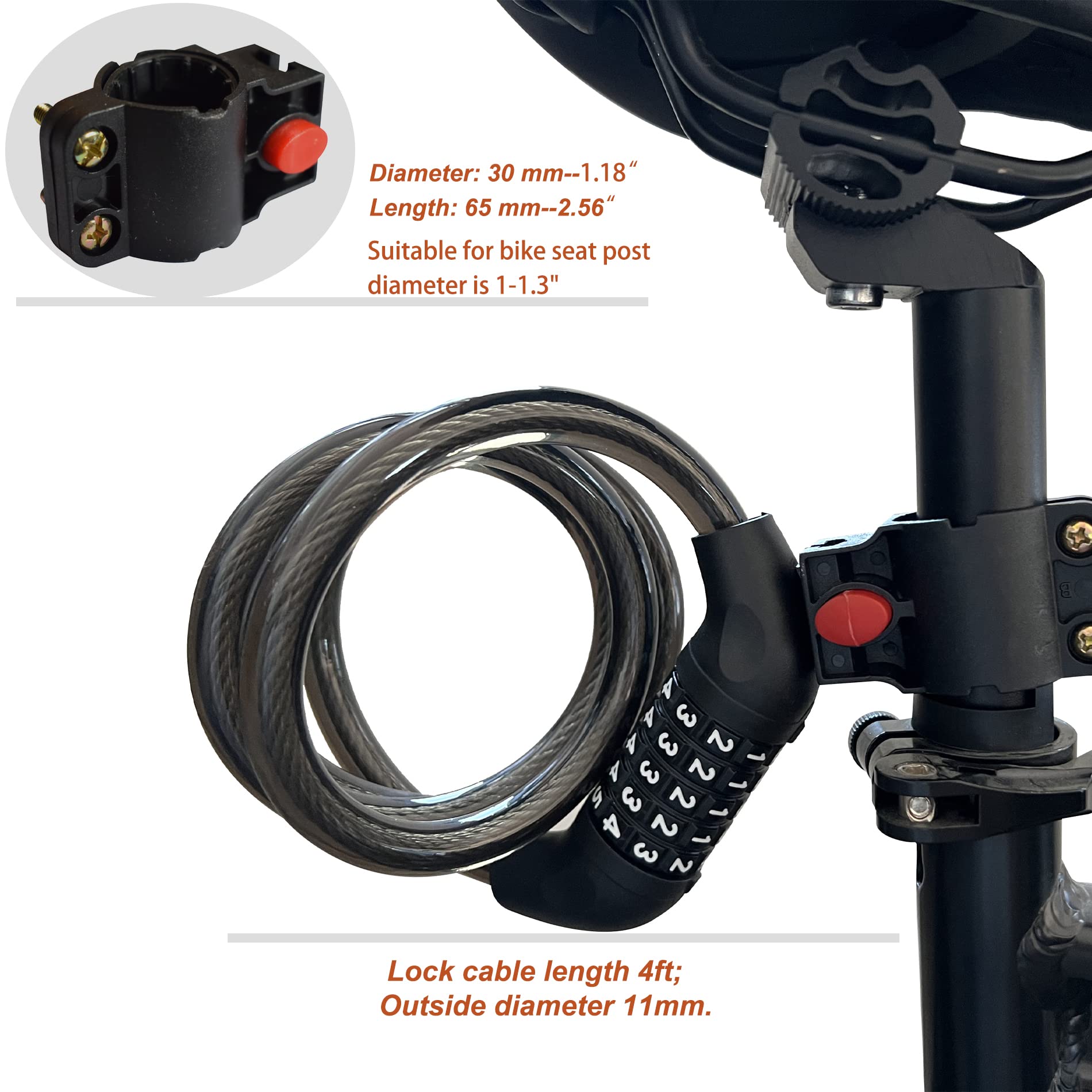JIETA Cable Bike Lock,5 Digit Resettable Combination Codes,4feet (120cm) Long Bicycle Locks with Mounting Bracket,Black 4FT 11mm