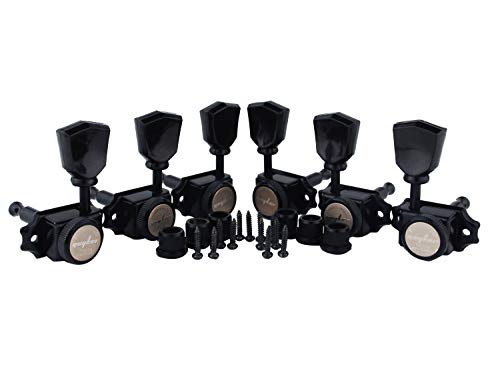 Guyker Locking Guitar Machine Heads (3R + 3L) β 1:15 Ratio Lock String Vintage Deluxe Tuning Key Pegs Tuners Set Replacement for Electric, Acoustic or Folk Guitars - Black Handle