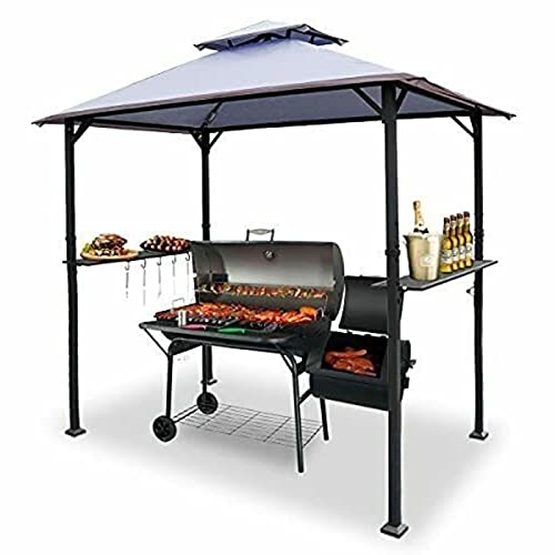 Grill BBQ Canopy Tent Shelter 8'x5' Grill Gazebo BBQ Patio Shelter Canopy for Outdoor 8ft x 5ft Gray