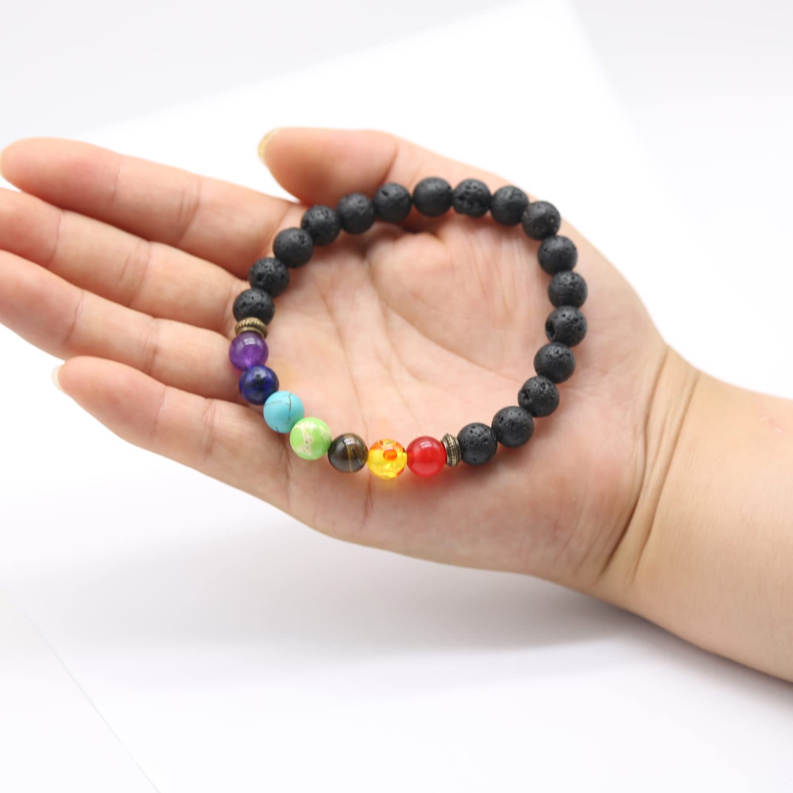 HEDQFM 2pcs Lava Rock 7 Chakra Bracelet Aromatherapy Essential Oil Diffuser Bracelets Couples Yoga Beads Bracelet Lava Stone Stretch Bracelet for Men Women