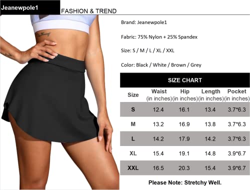 Jeanewpole1 Womens Black Tennis Skirt with Shorts Pockets Athletic Skorts Golf Running