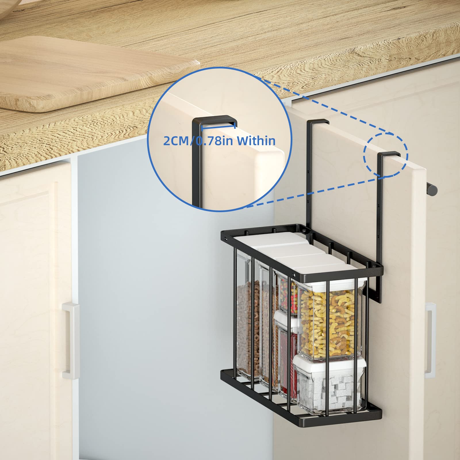 iNUREYE 2 Pack Cabinet Door Organizer, Kitchen Wall Mount Storage Basket, Cutting Board Organizer with Towel Bar, Over The Cabinet Door Organizer with Towel Rack Black