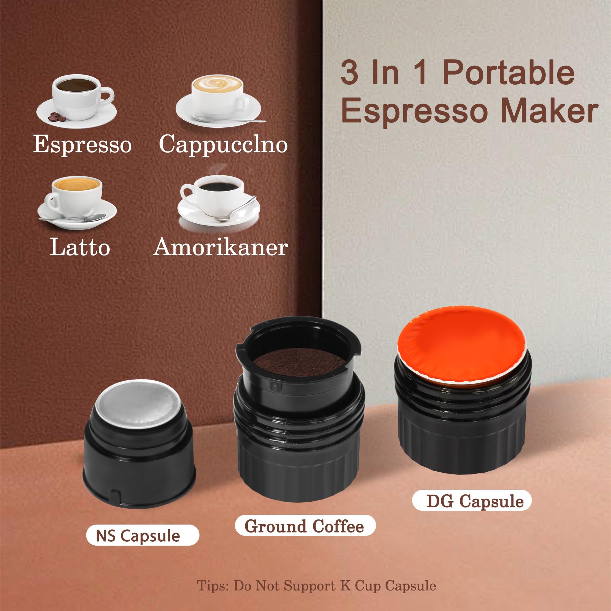 LumoShine Portable Espresso Machine, Mini Espresso Maker, Self Heating Coffer Maker Compatible Ground Coffee, Hand Coffee Make, Capsule Coffee for Camping RV Outdoor Travel Black