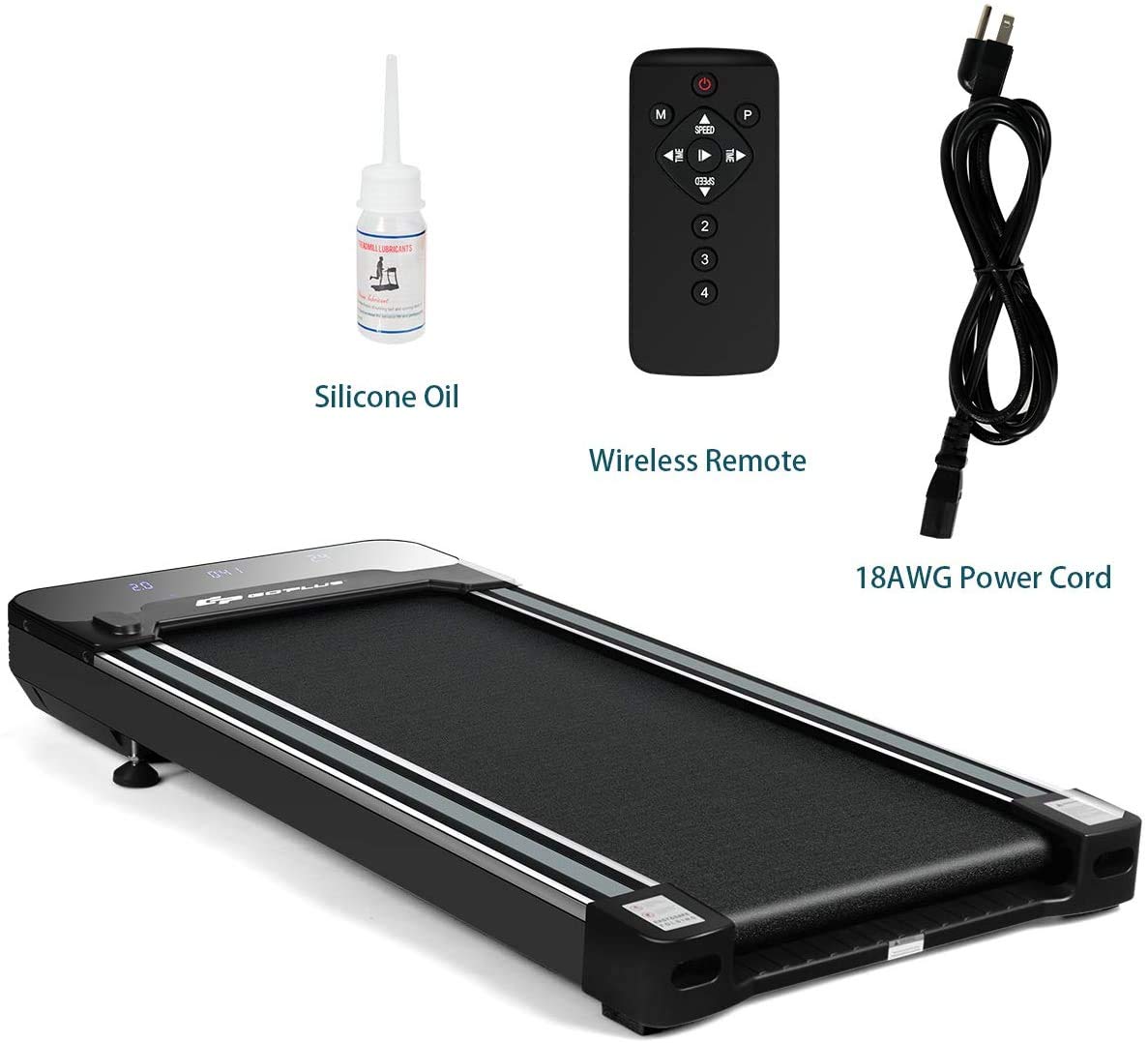 GYMAX Under Desk Walk Treadmill, Easy Assembly Flat Treadmill with LED Display, Touch Control, Independent Remote Controller, Electric Walking & Jogging Machine with 3 Preset Models & 12 Built-in Prog
