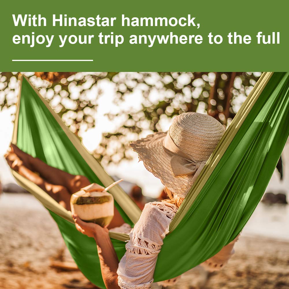 Hinastar Camping Hammock for Outside, Double&Single Portable Hammock with 2 Tree Straps, Parachute Lightweight Nylon Hammocks for Outdoor, Backpacking, Travel, Camping, Hiking(Green & Khaki)