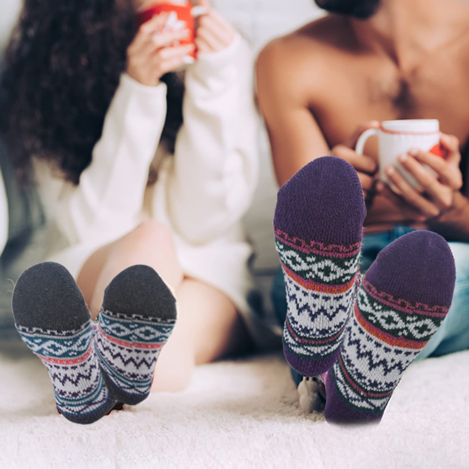 HiTauing 5 Pack Womens Wool Socks Winter Soft Warm Cold Knit Wool Crew Socks Thick Knit Cozy Winter Socks Gifts for Women One Size