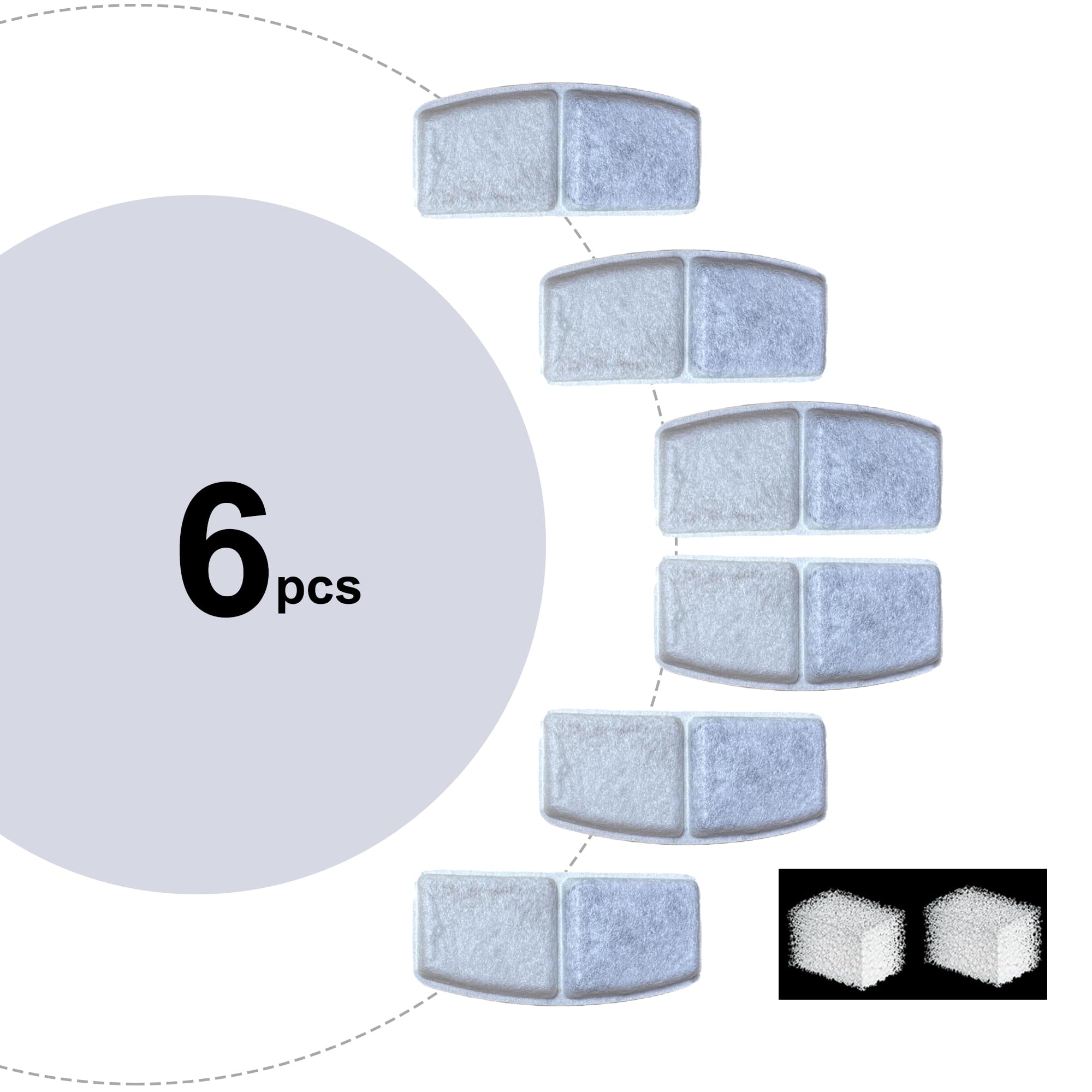 HTRainPets 6-Piece Pet Water Fountain Replacement Filters Set for 88oz/2.6L Automatic Pet Fountain Cat Water Fountain Dog Water Dispenser