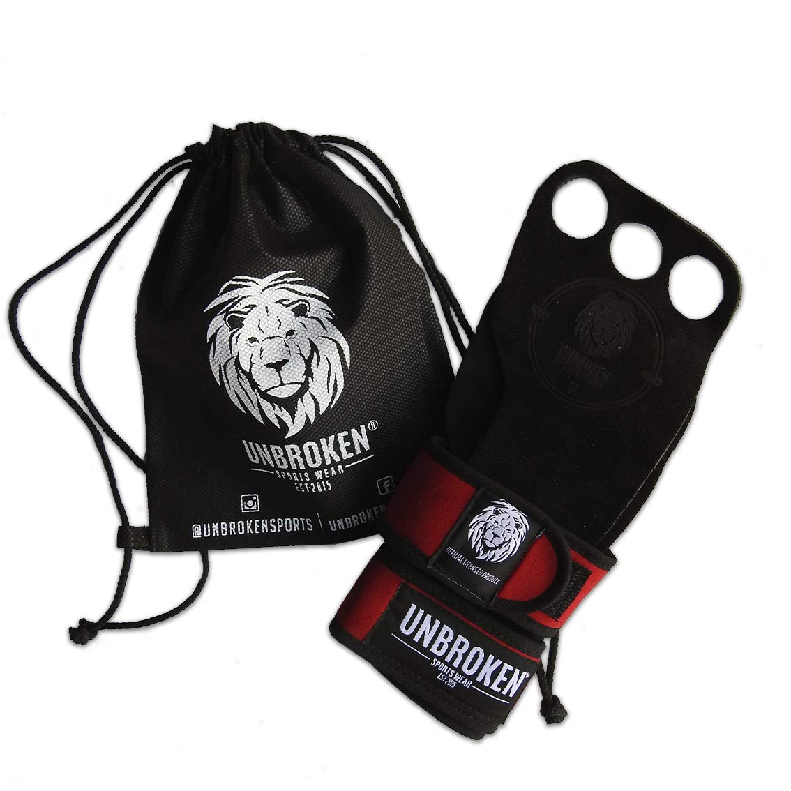 Gymnastics Grips - Hand Wrist Lift Gloves perfect for WOD, pullups, Weight Lifting, Chin ups, Training, Exercise, Kettlebell. Protects Palms! Black Suede Leather + Neoprene Wrist support (Red, Medium)