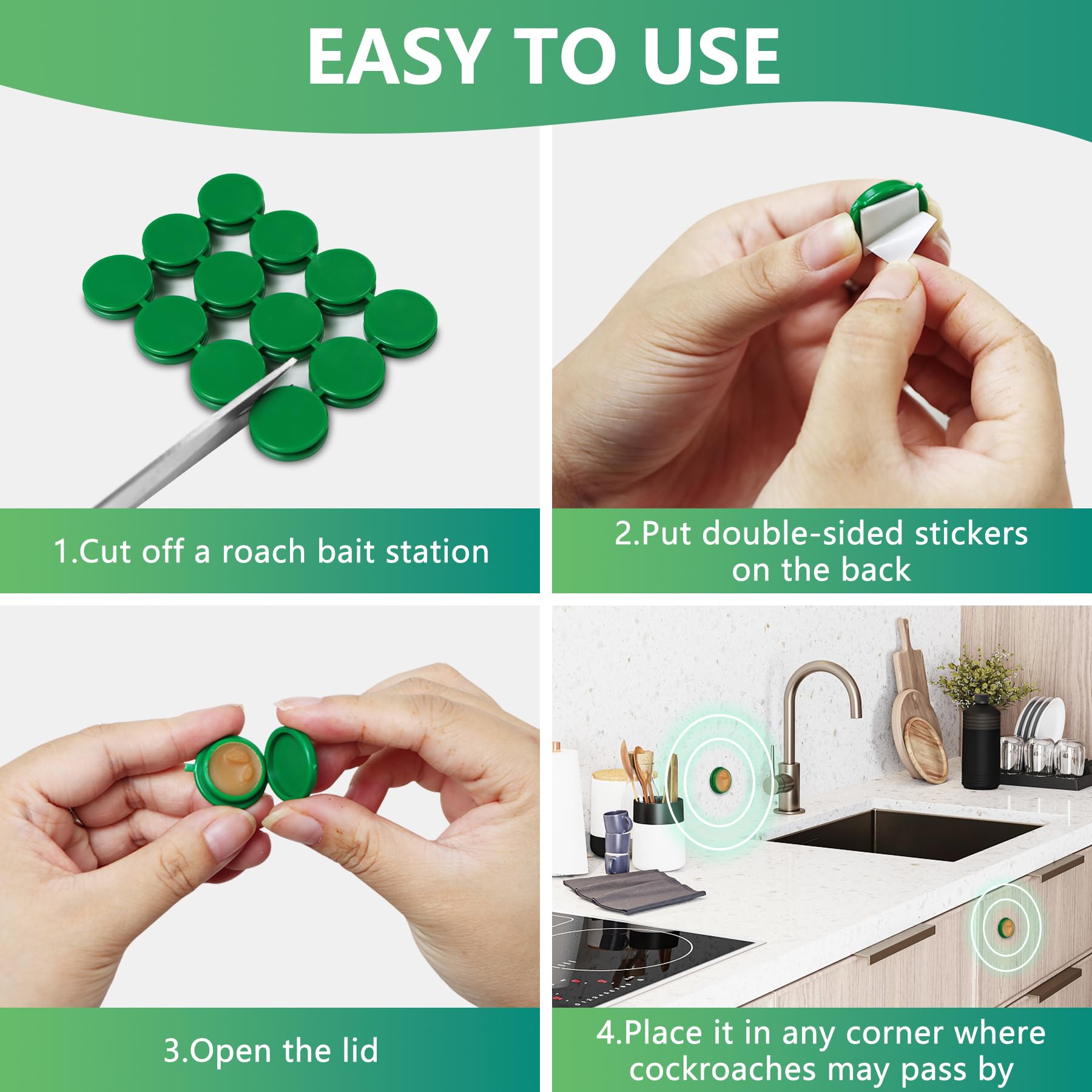 LUOJIBIE Roach Bait Stations, Natural Cockroach Repellent, Roach Traps Indoor/Outdoor Use, Roach Killer Indoor Infestation for Small & Large Roaches-12P
