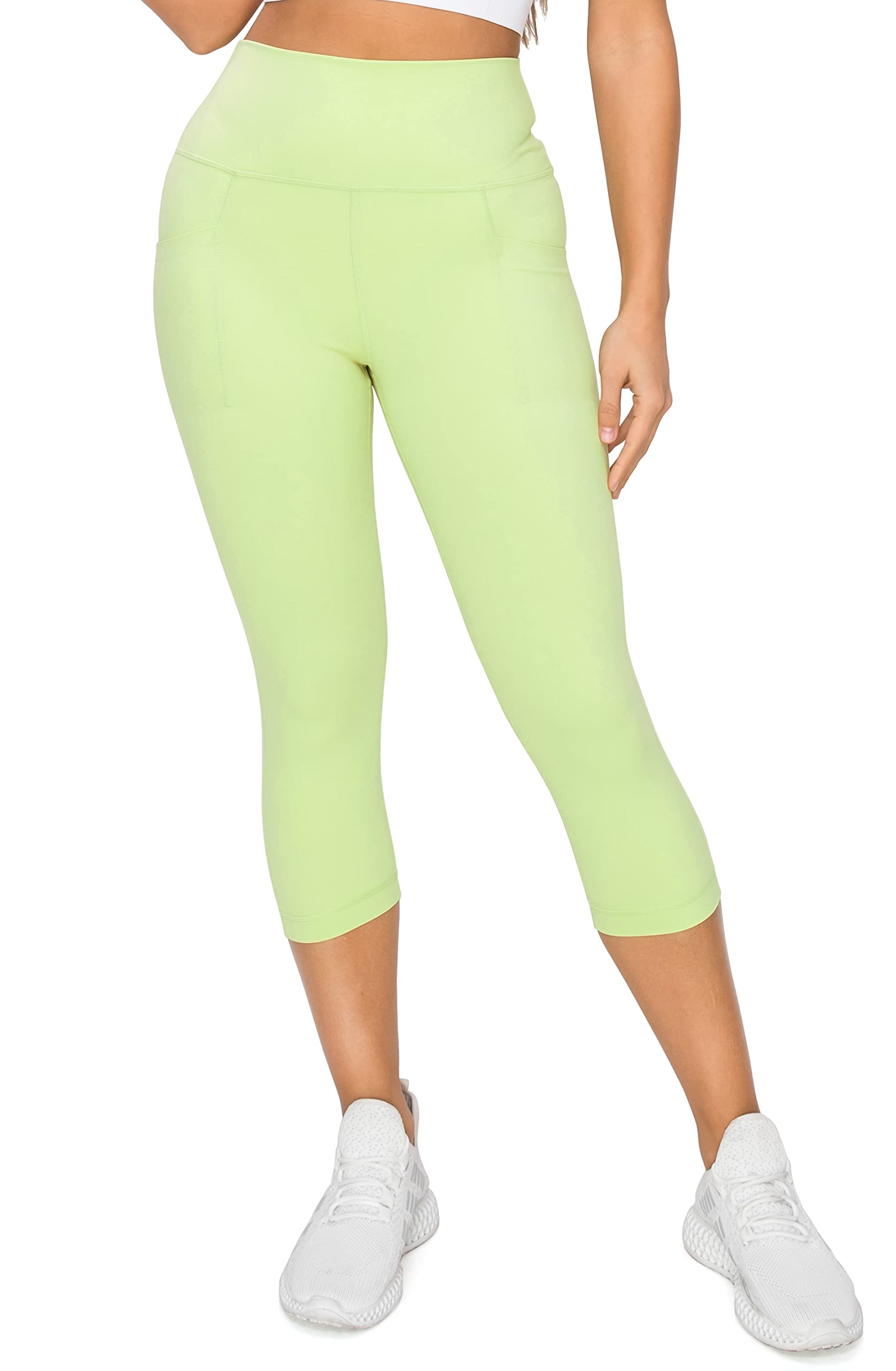 ING Athletics Women's Capri Leggings - High Waisted Tummy Control 4 Way Stretch Active Yoga Workout Pants with Side Pockets CC2002B Melon M