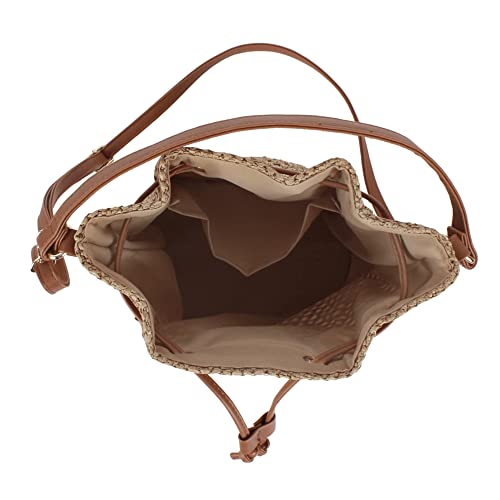 Hyuyikuwol Lightweight Straw Crochet Drawstring Bucket Bag Beach Bag Hollow Out Shoulders Bag for Women One Size
