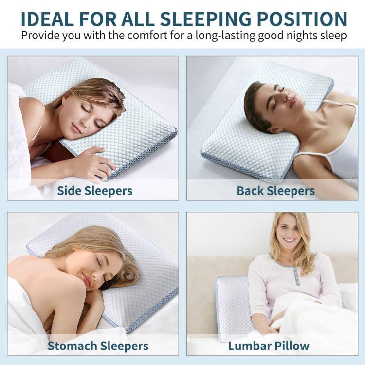 HAMYODO Memory Foam Pillows, Premium Bed Pillow with Dual-Sided Washable Cover, Cooling, Breathable Neck Pillow for Sleeping Pillow for Side Back Sleepers, Adults