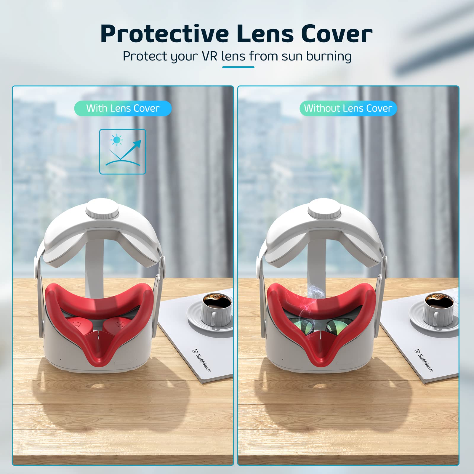 iTwano VR Face Pad and Lens Protector for Quest 2, Washable Silicone Face Pad Compatible with Oculus Quest 2 Accessories (Red)