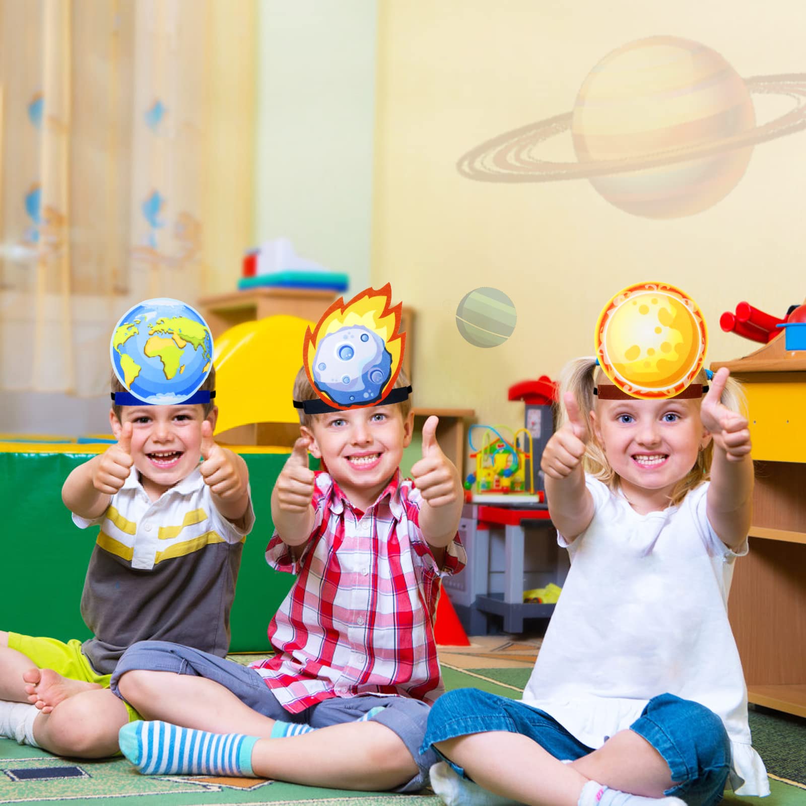 iROLEWIN 13 PCS Solar-System-Planets-Headbands for Toddler-Kids Outer Space-Party-Favors Hats Preschool Early Learning Interactive Storytelling Play Kit Gift for Boys Girls