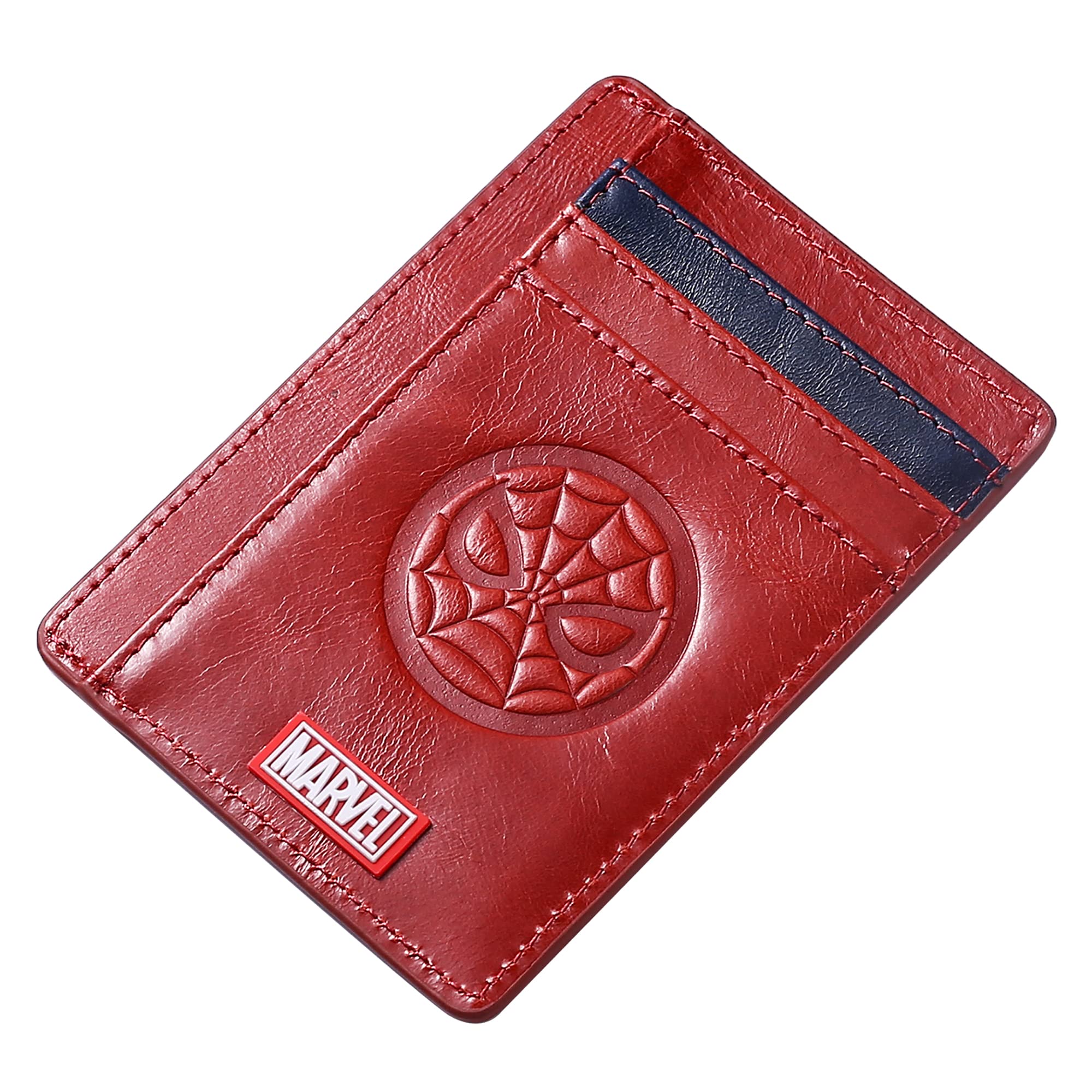 IRON SPIDER Men's Wallet,Monolayer Slim Minimalist Front Pocket RFID Blocking Leather Pocket Wallet with Superhero SPIDER RED