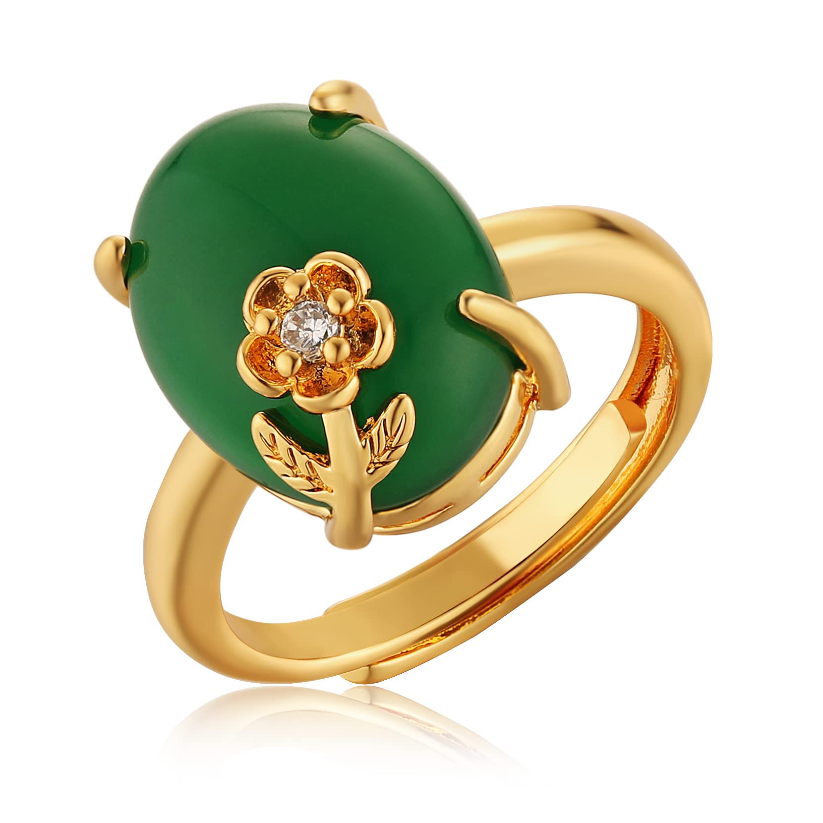 HZMAN Faux Red/Green Onyx Ring Ladies Adjustable 14K Gold Plated Brass Inlaid CZ Thumb Pinky Ring