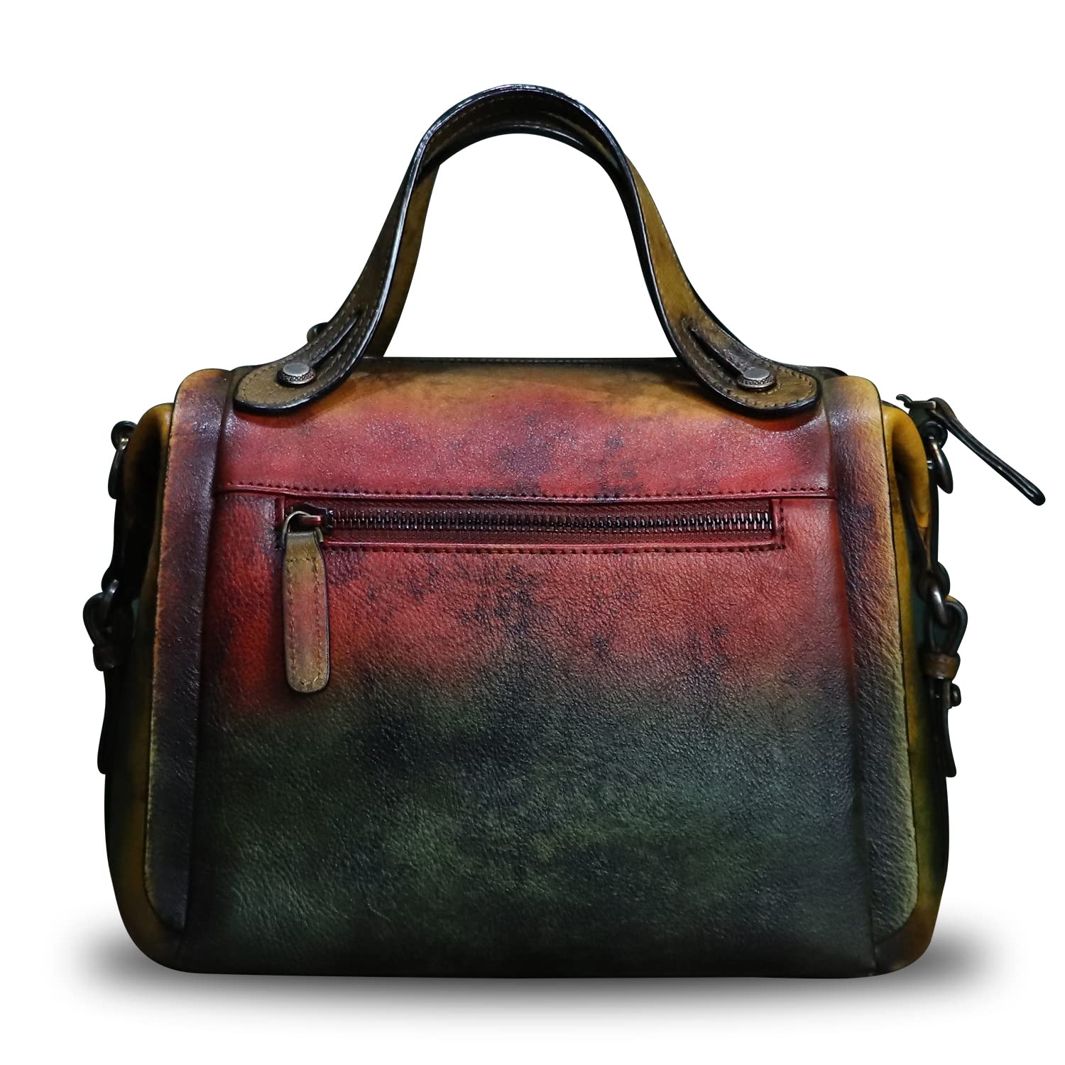 Genuine Leather Satchel Handbag for Women Retro Handmade Top Handle Crossbody Shoulder Bag Purse (Multicolor2)