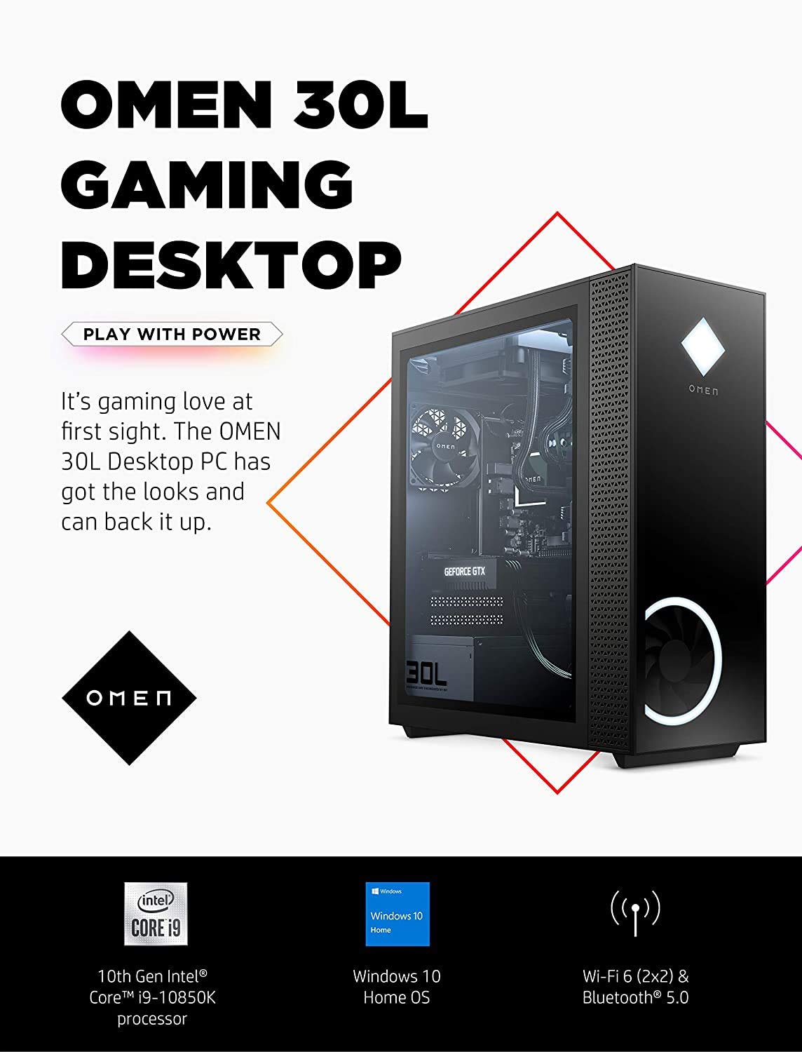 HP OMEN 30L Gaming Desktop, AMD Ryzen 7 5800X Processor, NVIDIA GeForce RTX 3080, Liquid Cooling, Customizing RGB Lighting, 8 USB Ports, HDMI, Windows 11 Home, Black (32GB RAM | 1TB SSD)
