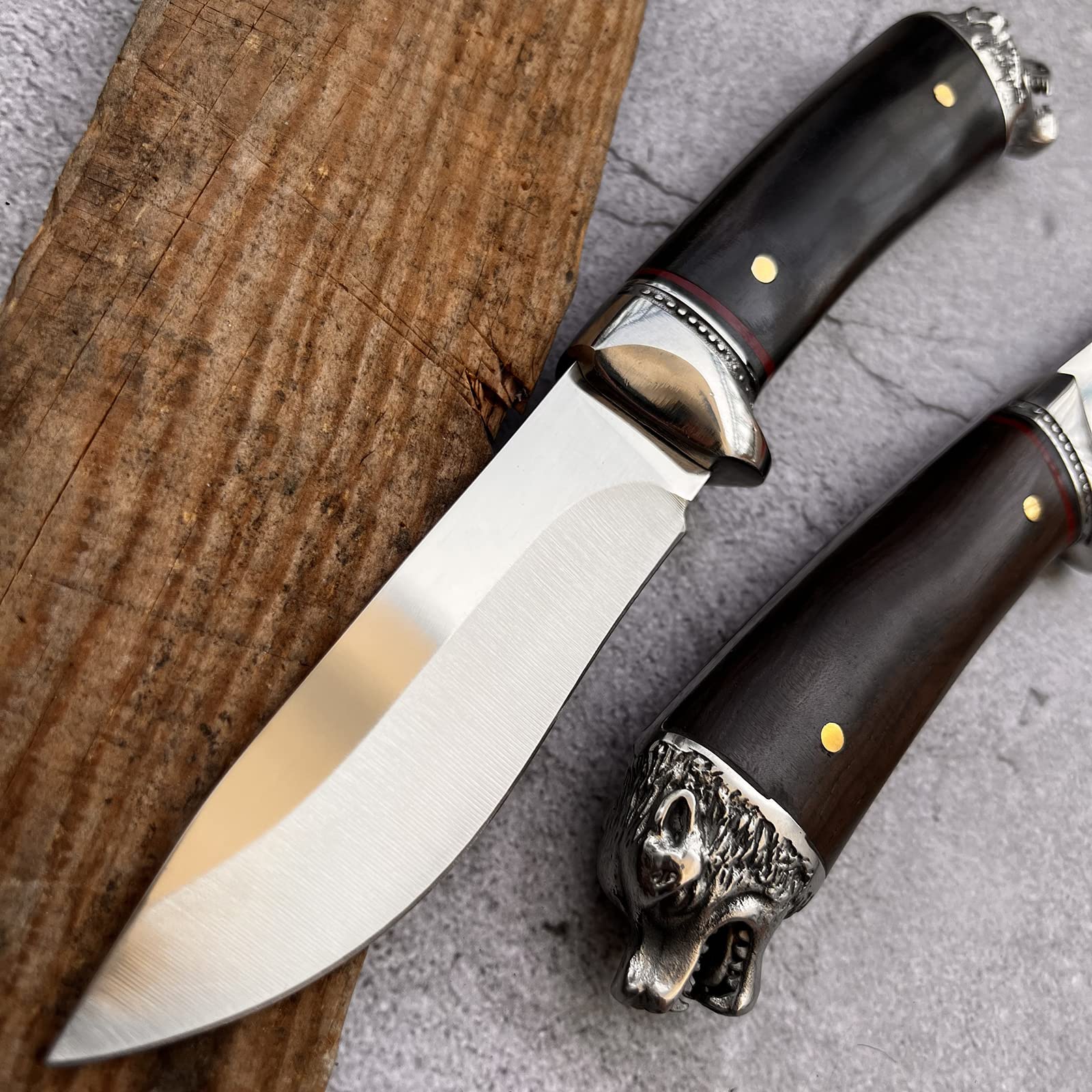 HOLYEDGE Fixed Blade Survival Knife with Sheath - 9.8" Wolf King Custom Collector Full Tang Hunting Camping Bushcraft Knife