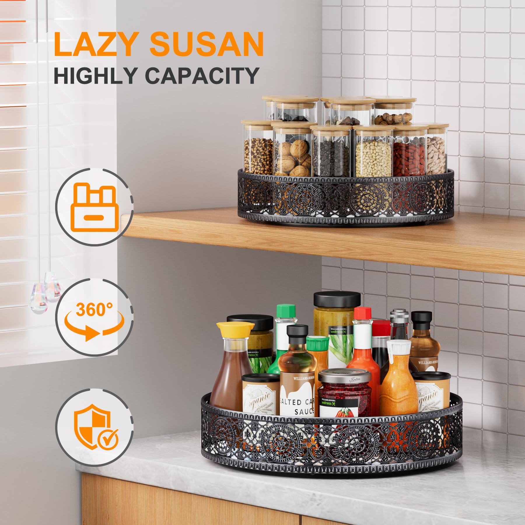 Iirios 12 Inch Lazy Susan Organizer, Lazy Susan for Cabinet Metal Lazy Susan Organizer Spice Rack with Non-Slip Pad, Lazy Susan Rotating for Kitchen Bathroom Pantry Vanity