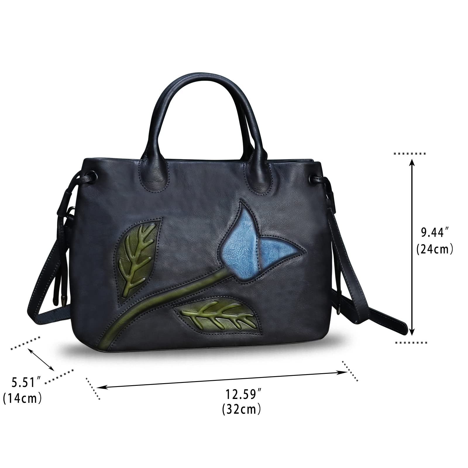 Genuine Leather Handbag Purse for Women Handmade Top Handle Bag Retro Crossbody Satchel Casual Shoulder Bag (Black)