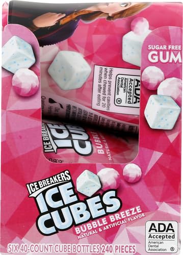 ICE BREAKERS Ice Cubes Bubble Breeze Sugar Free Chewing Gum Bottles, 3.24 oz (6 Count, 40 Pieces)