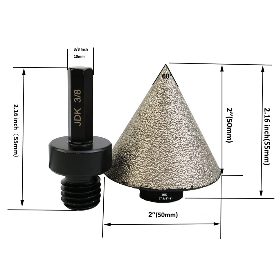 JDK Diamond Beveling Chamfer Bit, Diamond Countersink Drill Bits 2 Inch for Existing Holes Marble Glass Ceramic Countersink Hole Trimming 3/8β Hex Shank Adapter (2ββ Hex Shank)