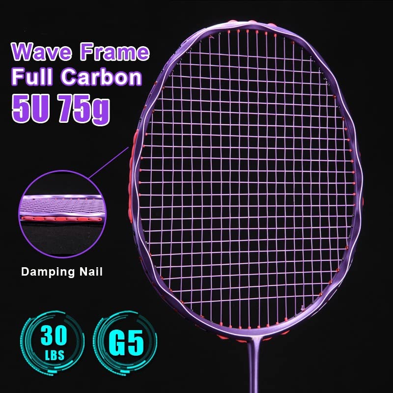 JHHDP 5U 75g 30Lbs Full Carbon Fibre Twist Frame Badminton Racket with Free Tied (Color : D, Size : 1)