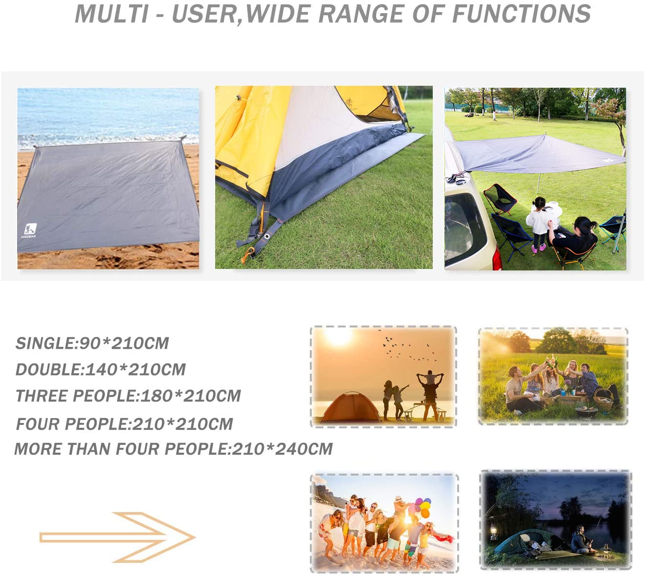 Hikeman Waterproof Camping Tarp Portable Tent Footprint with Drawstring Bag Ground Cloth for Outdoor Hiking Picnic (XXL-95βx83β)