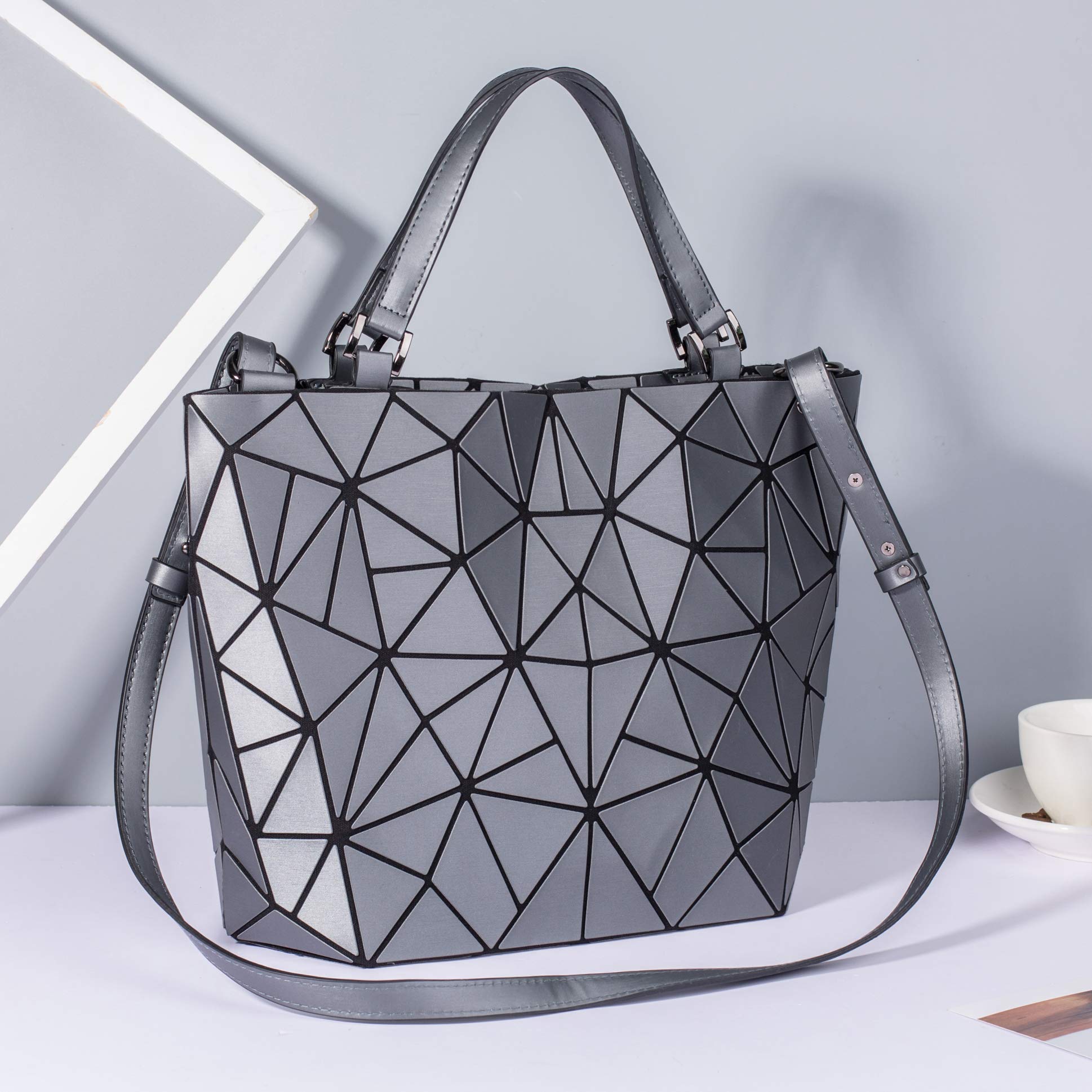 Geometric Luminous Purses and Handbags Holographic Reflective Crossbody Bag Wallet Flash Rainbow Tote Grey