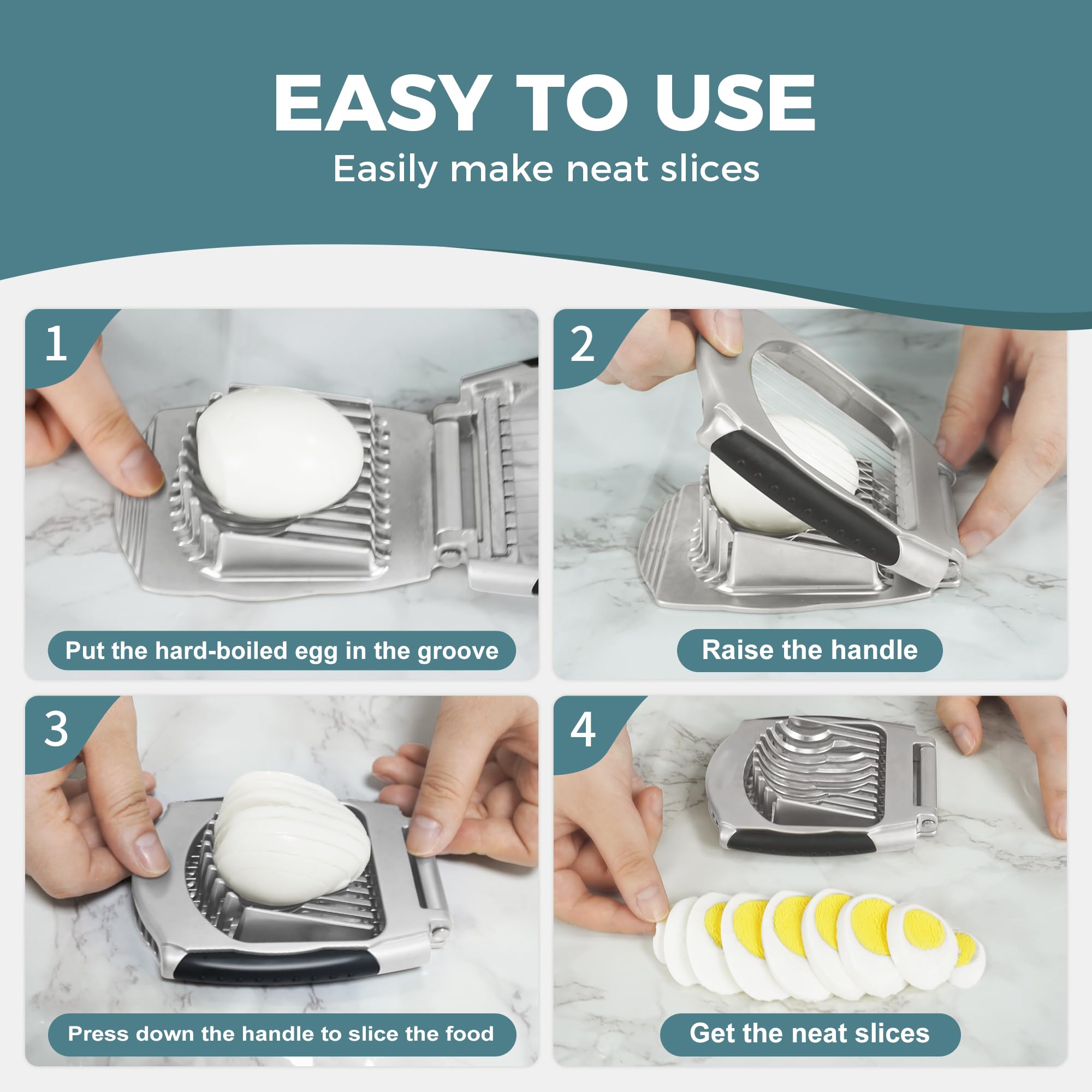 KITEXPERT Egg Slicer for Hard Boiled Eggs, Heavy Duty Egg Cutter with Stainless Steel Wire, Multipurpose Egg Dicer Chopper for Hard Boiled Eggs, Strawberry, Mushroom, and Soft Fruit- Zinc Alloy