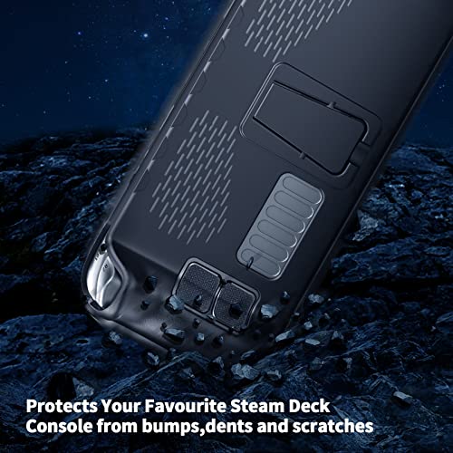 HMHAMA Protective Case with Kickstand and Button Stickers for Steam Deck Accessories, TPU Non-Slip Anti-Scratch Protective Case Bracket Trackpads Skin Back Button Grips