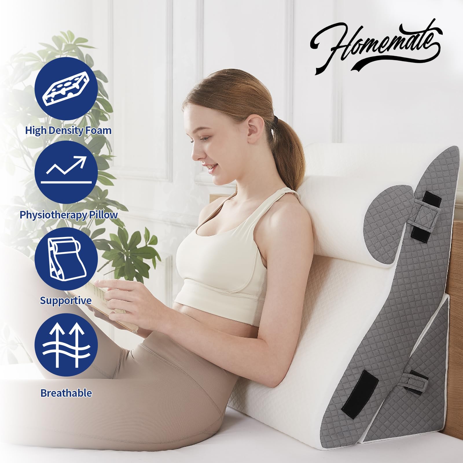 Homemate 3 PCS Upgraded Orthopedic Bed Wedge Pillow Set - Post Surgery Foam Pillow for Back, Leg and Knee Pain Relief,Adjustable 16.5" Wide Triangle Pillow for Sleeping Acid Reflux & GERD & Snoring
