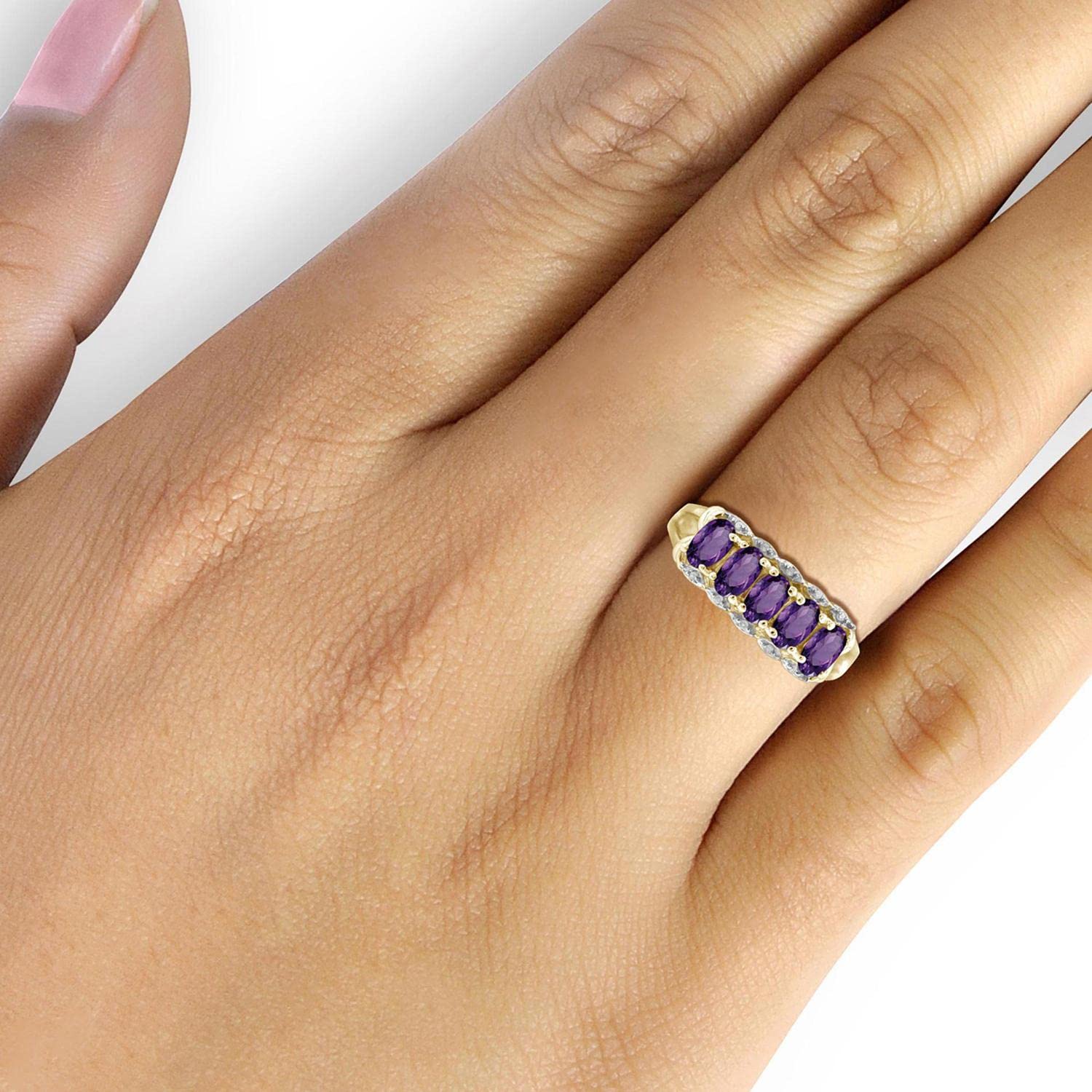 JEWELEXCESS 1.15 CTW Amethyst & 1/20 Carat WhIte Diamond Ring in 14K Gold Over Silver