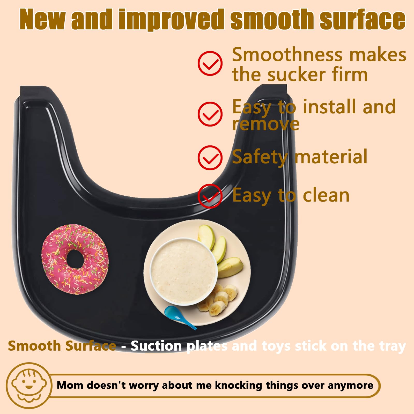 High Chair Tray Compatible with Stokke Tripp Trapp Chair with Smooth Surface and Strong Suction - Made from Food Safe Plastic (BPA BPS BPF Lead and Phthalate Free) - Black