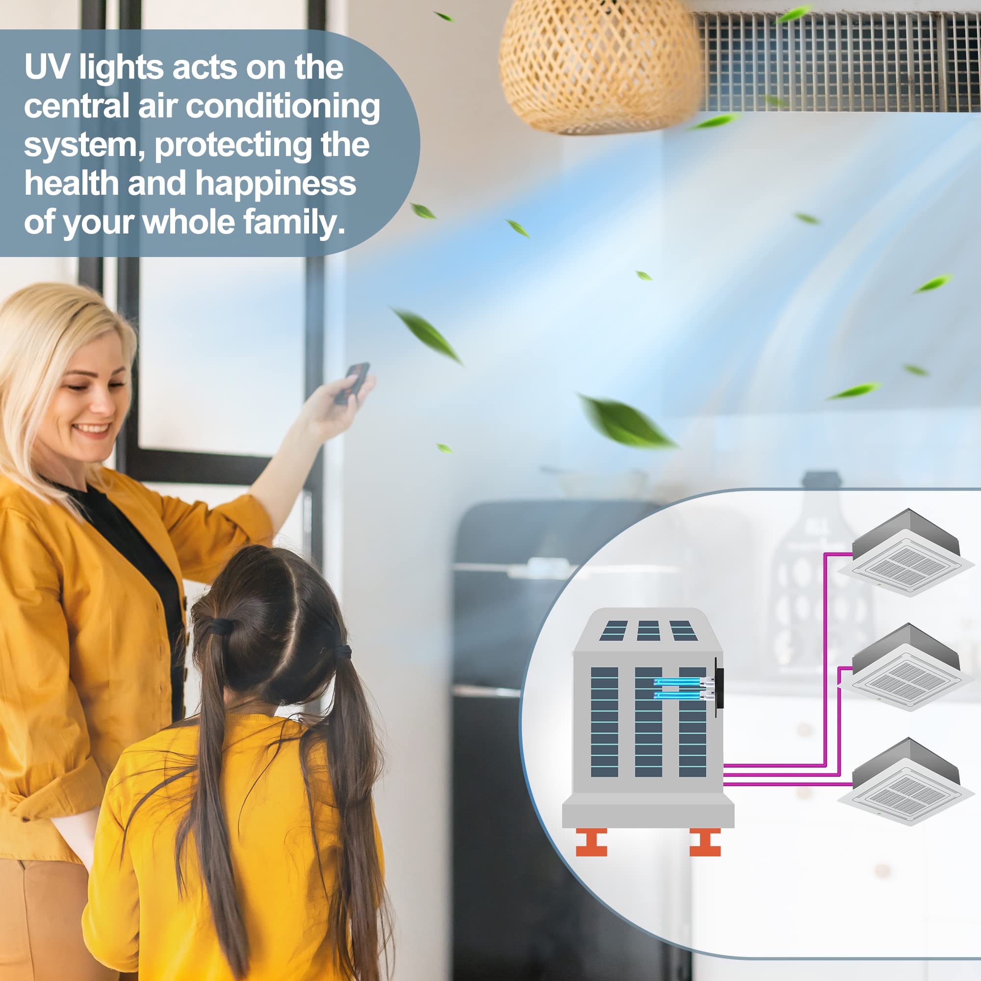 Kittmip 2 Pcs Air Purifier UV Bulb for HVAC Air Condition Duct, UVC G23 2 Pin Base Replacement Light Bulb for D200, R18, R18D R2000 Induct Air Purifier Whole House UV Light (9W)