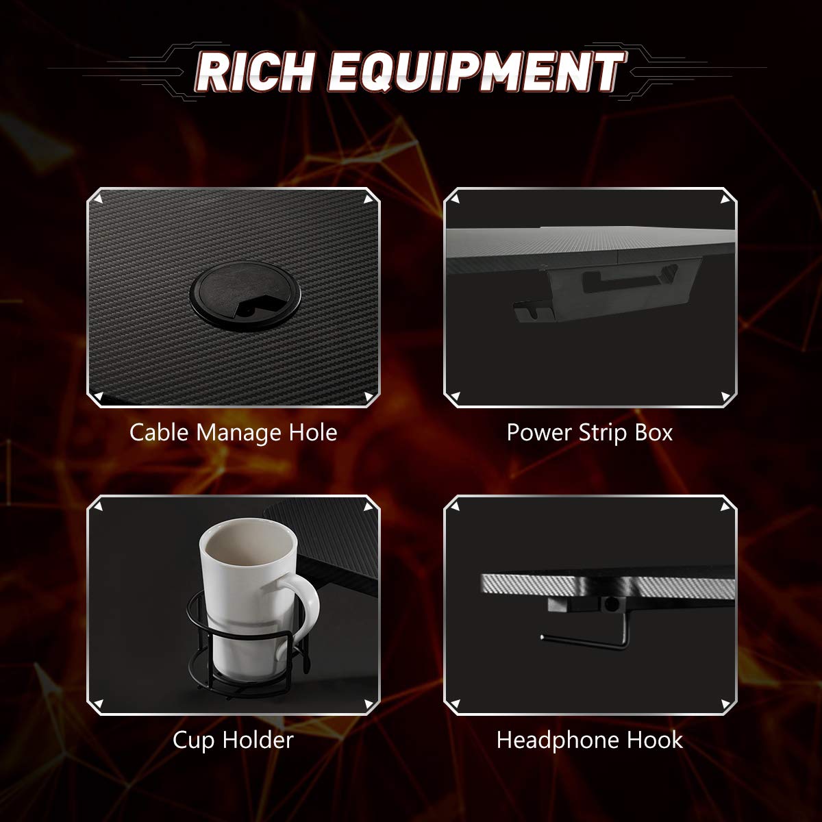 Hbada 43 inch Gaming Computer Desk, Home Office PC Desk, Z-Shape Racing Style Game Station with Double Cable Manage Hole, Sturdy Ergonomic E-Sports Desk with Cup Holder and Headphone Hook, Black