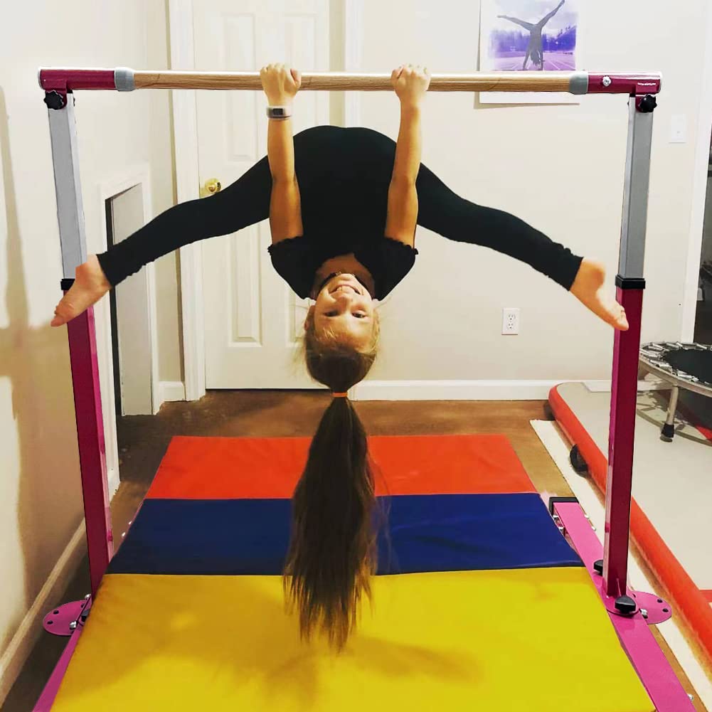 JC-ATHLETICS Gymnastic Kip Bar,Kids Girls Junior Ages 3-15,3' to 5' Adjustable Height,Home Gym Equipment,Home Training,1-4 Levels,260lbs Weight Capacity