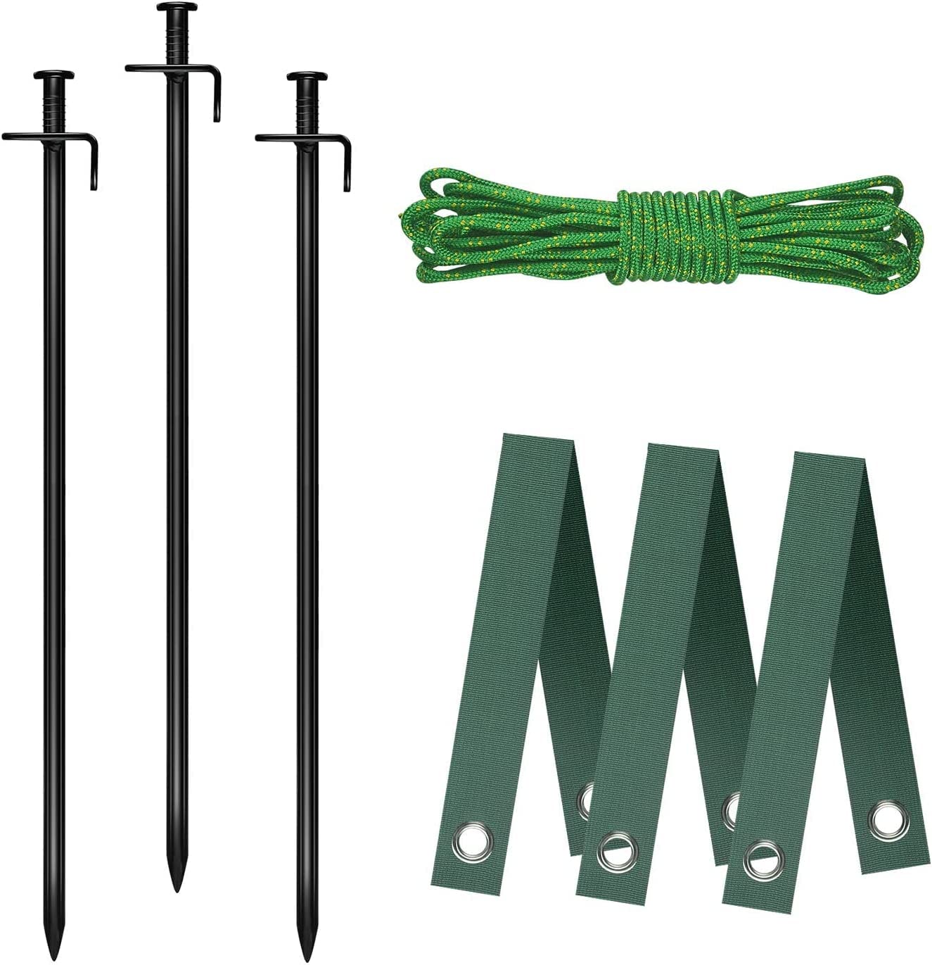 KAAOGITY Tee Stakes Supports Heavy Duty,Tree Straps with Anchor Kits Stable Rope for Young Leaning Staking Tree Ties for Garden Plant Against Bad Weather (11.8Inches Tree Kit)