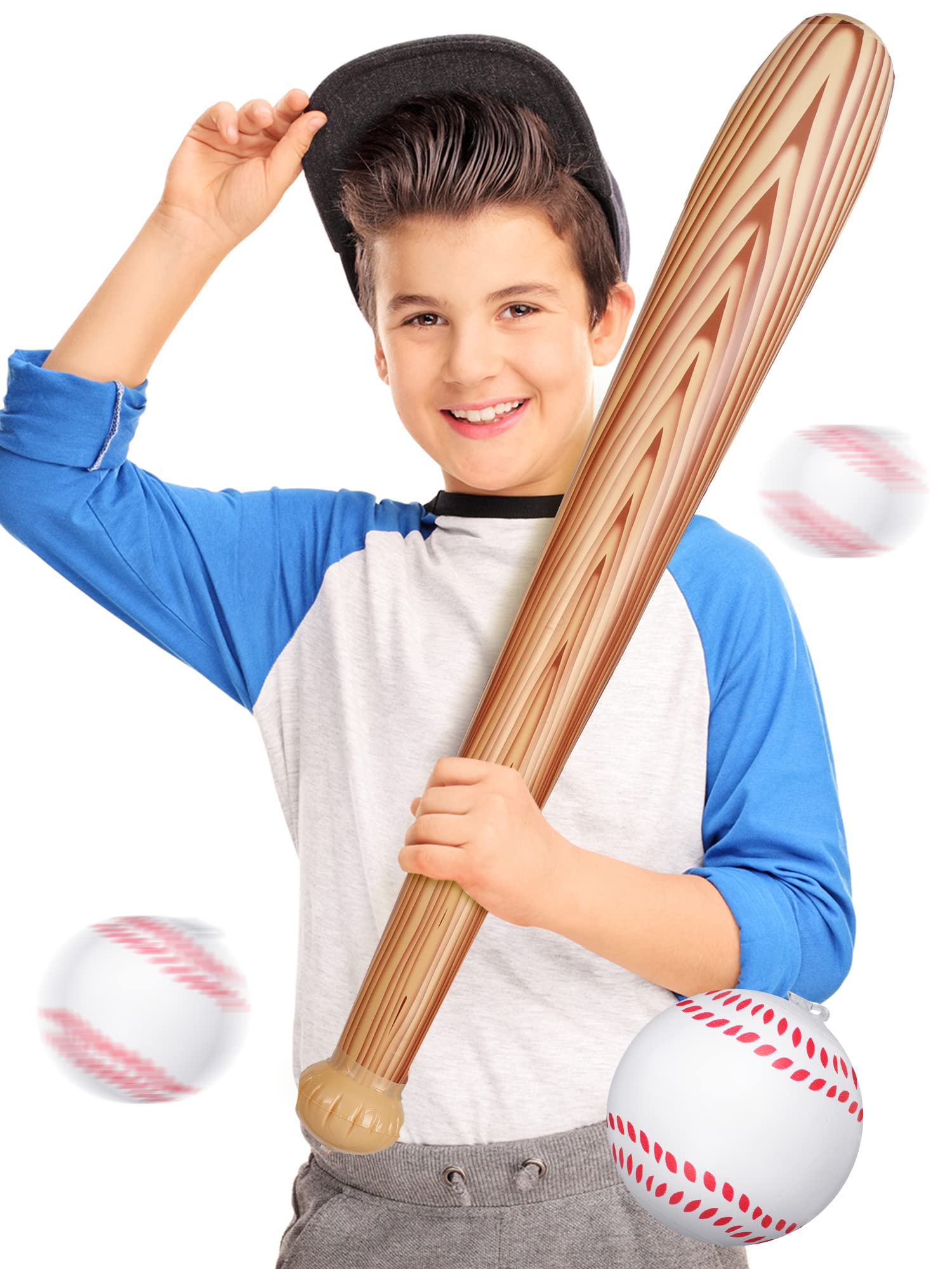 Kacctyen 4 Pieces Inflatable Baseball Set, includes Baseball Bat and 3 Baseball Plastic Bat Inflatable Baseball Bat for Kids and Adults Outdoor Yard Backyard Garden Playing (Baseball)