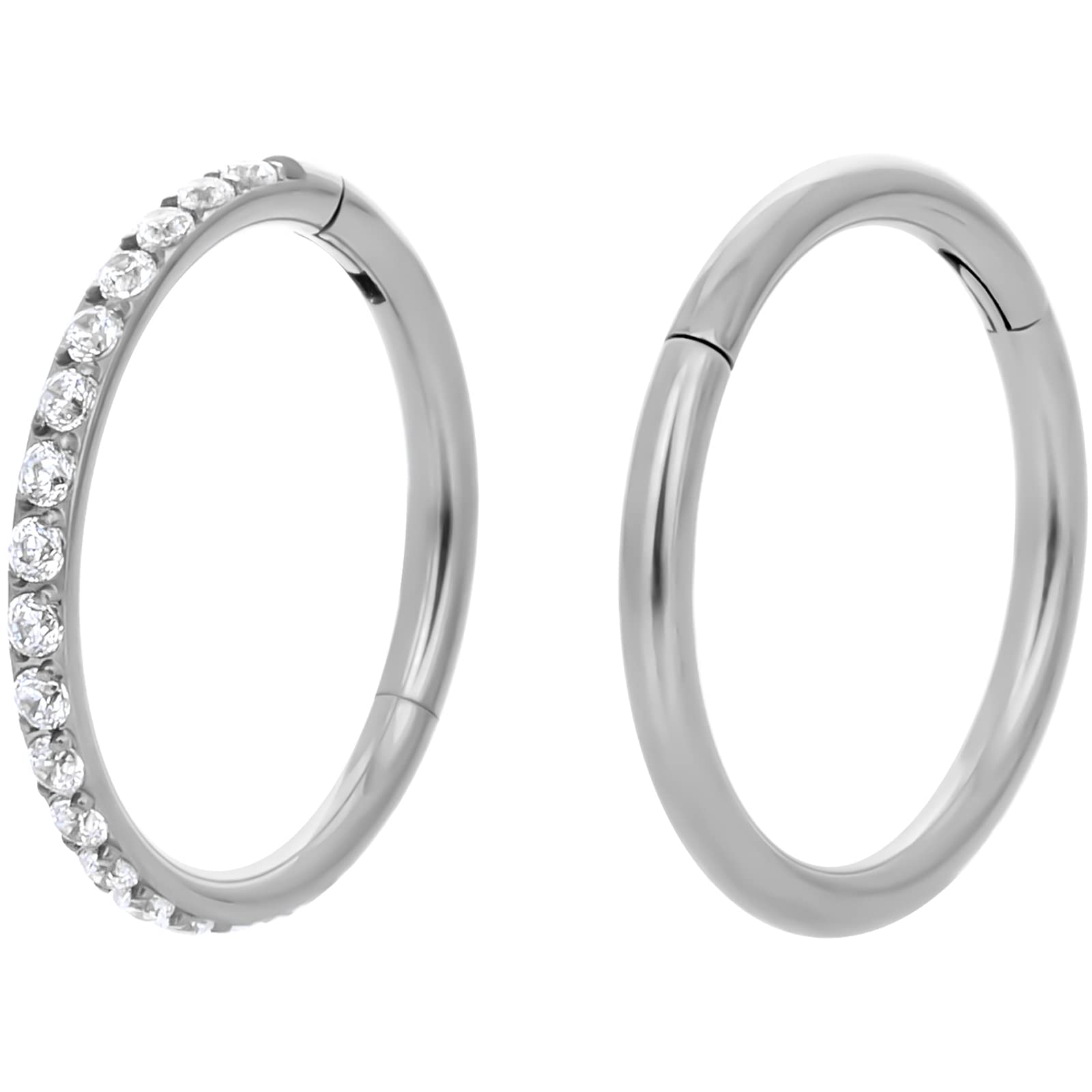 HeraBPJW 2 PCS 16G Septum Ring G23 Titanium Cubic Zirconia Nose Rings Hoops,Suitable for Nose,Septum,Cartilage,Earlobe