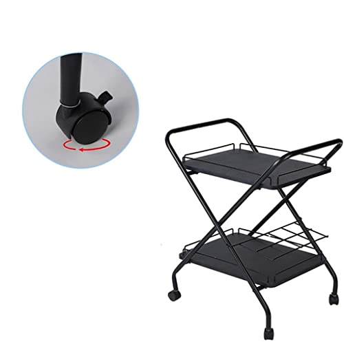 N/A 2-Tier Rolling Utility Cart Metal Bar Service Car with Wine Rack Lockable Wheel Multi-Functional Storage Rack