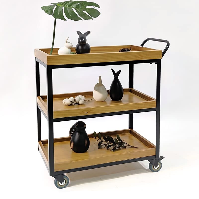 N/A Dining Car Trolley Hotel Business Restaurant Mobile Cake Delivery Car Iron Multi-Functional Hand Push Bar Cart (Color : A, Size : 80 * 40 * 75cm)