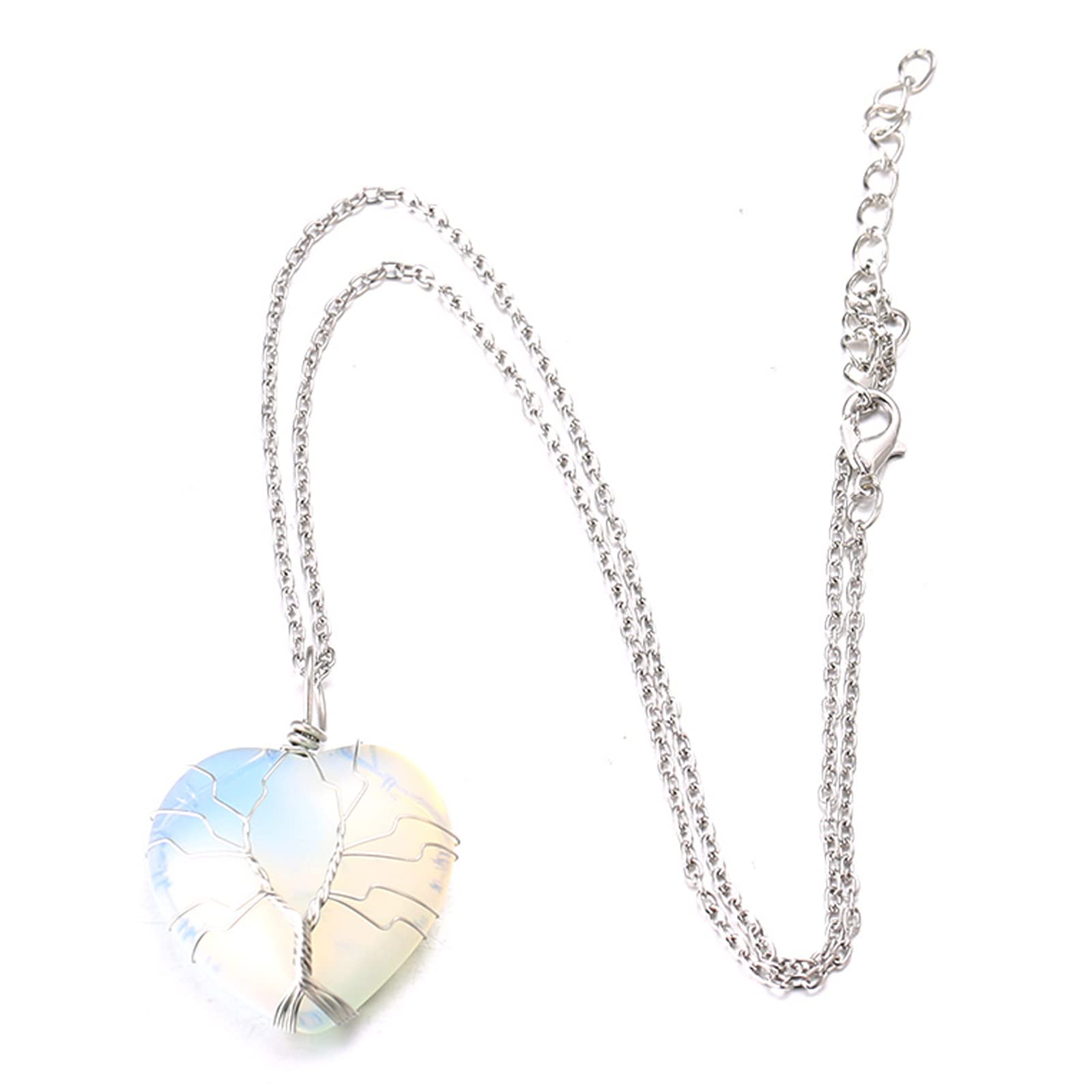 Halukakah Moonstone Necklace - LUNARLOVE - Handmade Platinum Plated Winding Tree of Life Wire, Natural Crystal Heart Shape Pendants and 20" Chainā¦