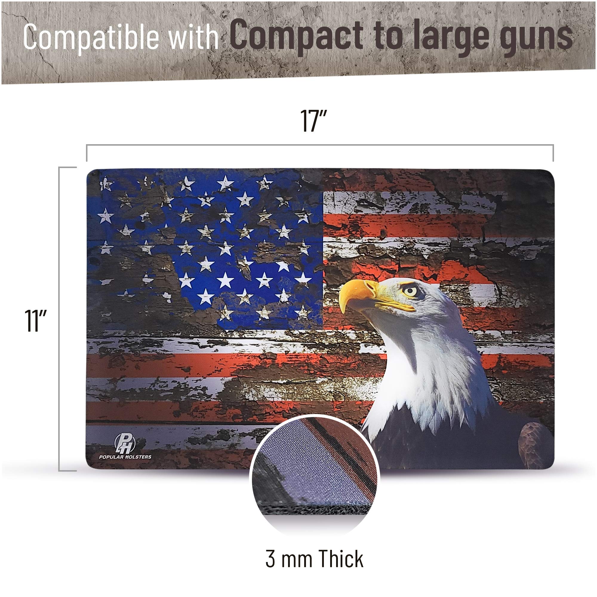Gun Cleaning Mat by PH - Measures 11" x 17" 3 mm Thick - Oil and Solvent Resistant Padded Non-Slip - Compatible with Compact to Large Guns - for Maintenance or Repairs to Your Firearm - (Flag+Eagle)
