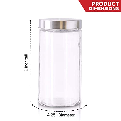 Glass Jars for Kitchen β Set of 3 Large Food Storage Containers β 60Oz Storage Jars with Metallic Lids β Multipurpose Glass Containers for Snacks, Coffee, Pet Treats β Screw-On Lid