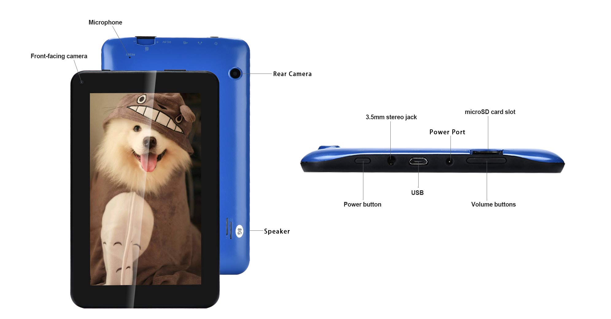 Haehne 7 inch Tablet, Android 6.0, Quad Core Processor, 1G RAM 16GB Storage,7" HD Display, Dual Camera, FM, WiFi Only, Bluetooth, Blue