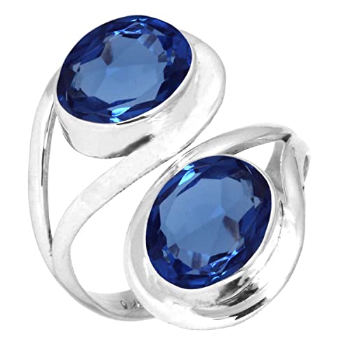 JEWELOPORIUM 925 Silver Ring for Women Size 11 Blue Sapphire Simulated Stone Costume Silver Ring Wedding Gift Vintage Jewelry