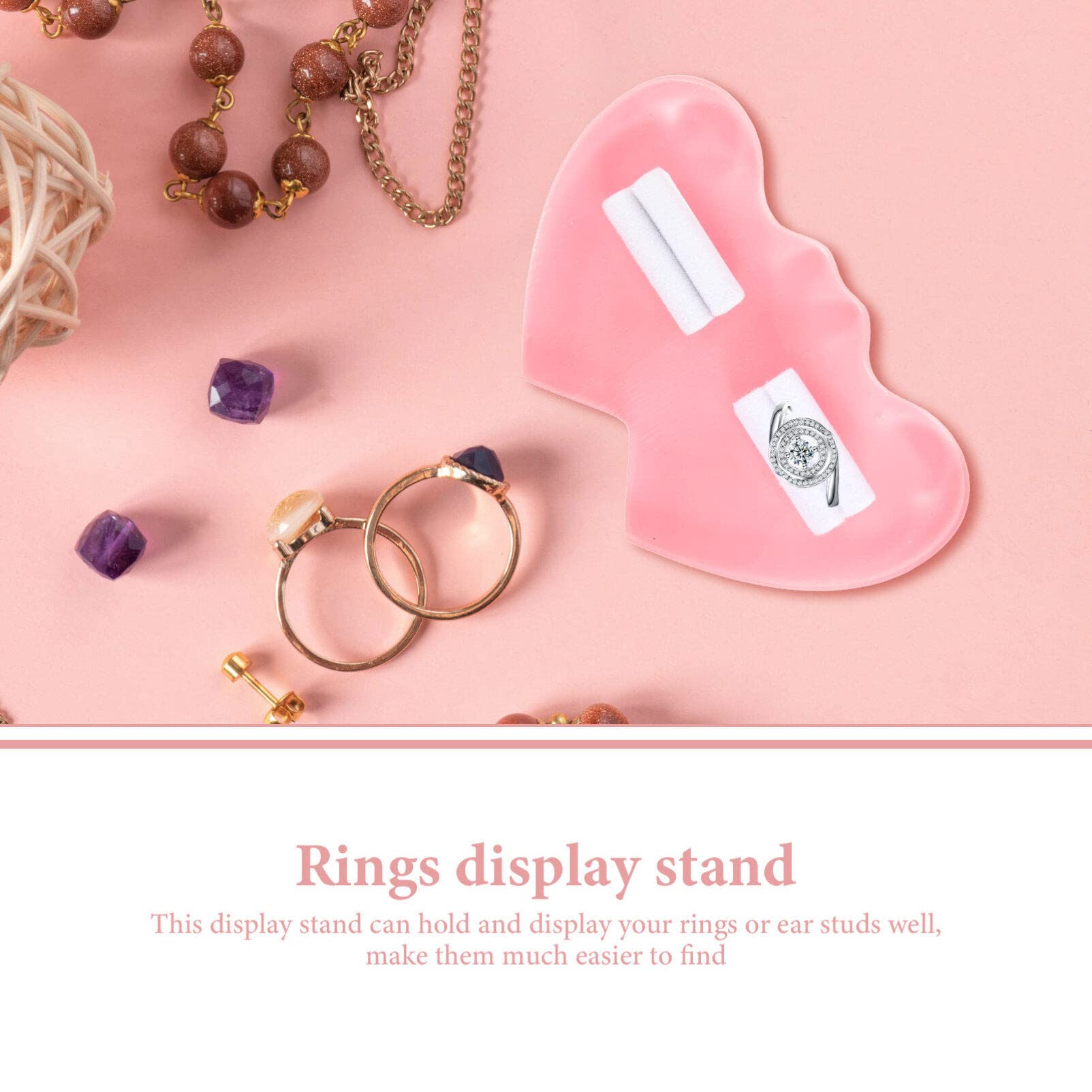 iplusmile Loving Earring Holder Acrylic Ring Box Heart Shaped Case Ear Studs Display Holder with Foam Cushion Portable Necklace Jewelry Organizer Bracelets Storage Tray for Women Pink