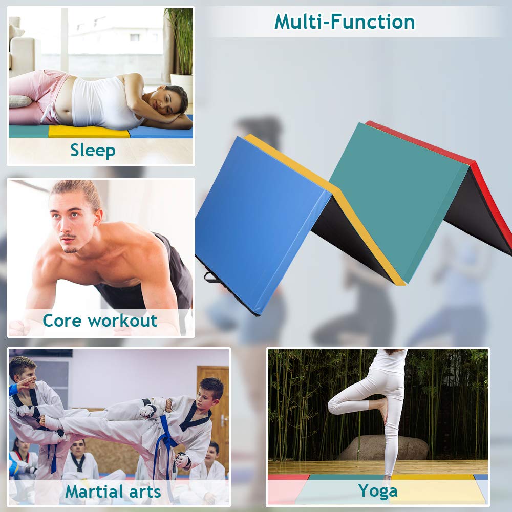 Gym Exercise Mat, Gymnastics Mat 4'x8'x2 Thick Foldable Panel Aerobics Exercise Fitness Tumbling Mat PU Leather with Handle Home Gym Floor Training Pad for Yoga Pilates Light Stretching Martial Arts